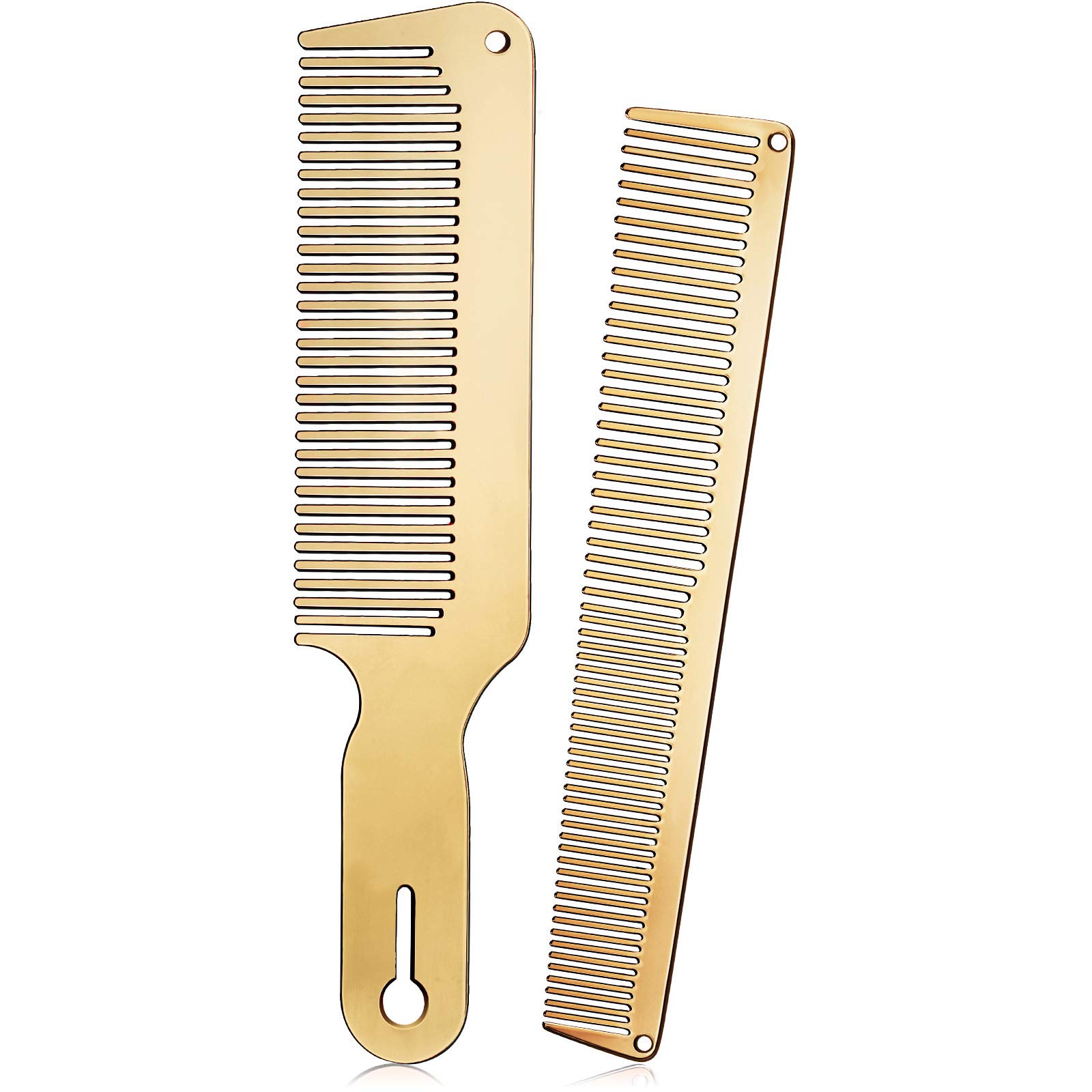 2 Pieces Metal Comb Set Metal Barber Comb Stainless Steel Blending Comb Fine Styling Cutting Comb Flat Top Clipper Comb Metal Detangling Comb for Men Women Salon, 2 Styles (Gold)