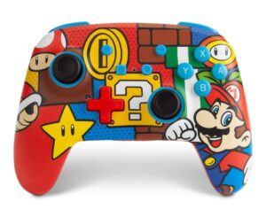 powera enhanced wireless nintendo switch controller - mario pop, rechargeable switch pro controller, immersive motion control and advanced gaming buttons, officially licensed by nintendo