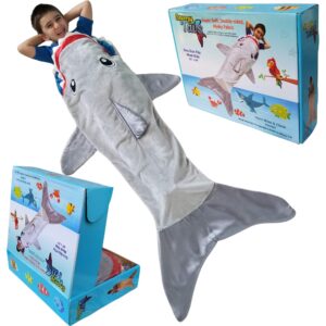 shark tail animal blanket for boys. soft plush shark sleeping bag blanket for kids with gift box. blankie fun fin gray. snuggle double-sided minky fabric. cozy for boys kids