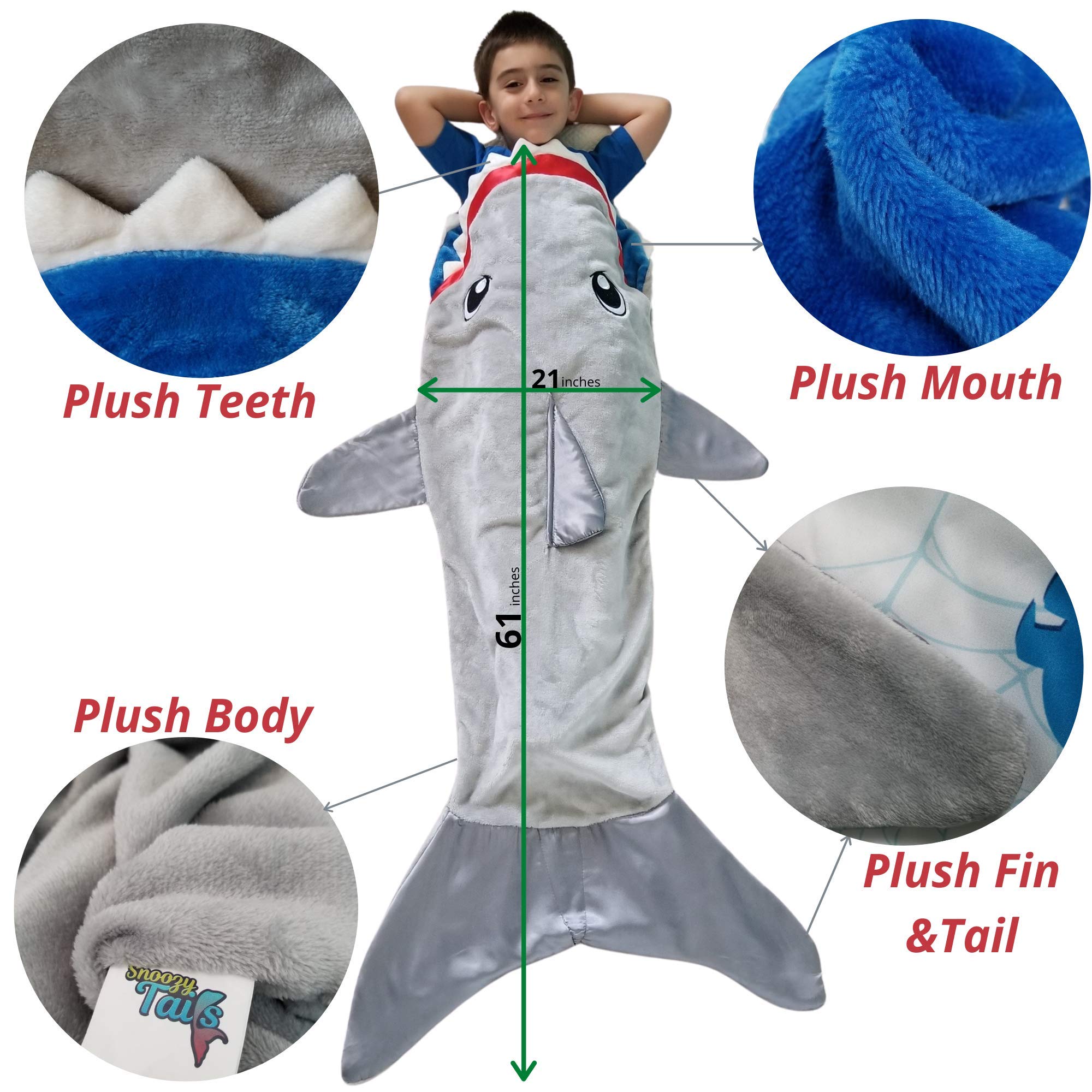 Shark Tail Animal Blanket for Boys. Soft Plush Shark Sleeping Bag Blanket for Kids with Gift Box. Blankie Fun Fin Gray. Snuggle Double-Sided Minky Fabric. Cozy for Boys Kids