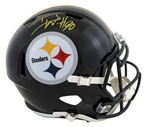 steelers t.j. watt signed full size speed rep helmet jsa witness - autographed nfl helmets