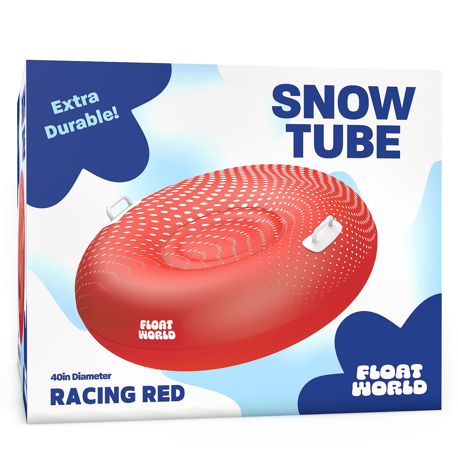 Float World Snow Tube - Large 48" Heavy Duty Inflatable Sled for Adults and Kids - Thick Non-Popping Snow Tubing Winter Toy for Sledding (Red)