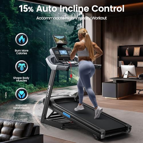 OMA Treadmills for Home, 5925 Folding Treadmill with 15% Auto Incline 3.0HP 300 lb Capacity for Running and Walking with Bluetooth Connectivity 36 Preset Programs, Running Machine for Home Exercise