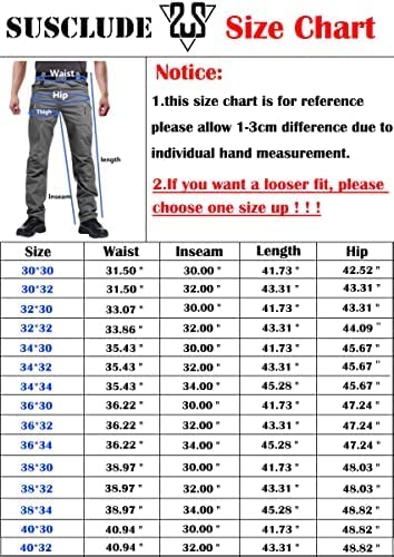 Susclude Men's Tactical Pants Stretch, 9 Pockets Rip Stop Lightweight Cargo Work Military Trousers Outdoor Hiking Pants Black 34Wx32L