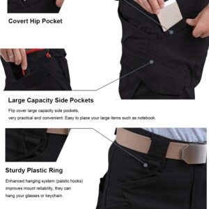 Susclude Men's Tactical Pants Stretch, 9 Pockets Rip Stop Lightweight Cargo Work Military Trousers Outdoor Hiking Pants Black 34Wx32L