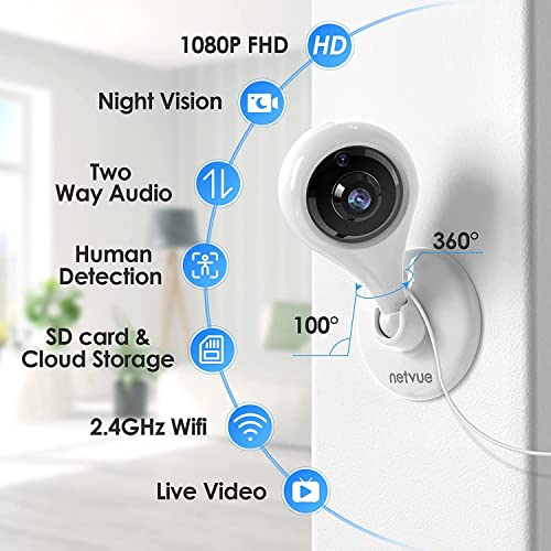 NETVUE Indoor Camera - Baby Monitor with Camera and Audio, 2-Way Real-time1080p Night Vision, Advanced AI Motion Detection, Home Security Camera for Baby Nanny Elderly and Pet Monitor, Work with Alexa