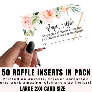 Graceful Floral Diaper Raffle Tickets, Rustic Baby Shower Games for Prizes, Girls Baby Shower Diaper Raffle Invitation Insert Cards Pink and Gold, 50 Pack