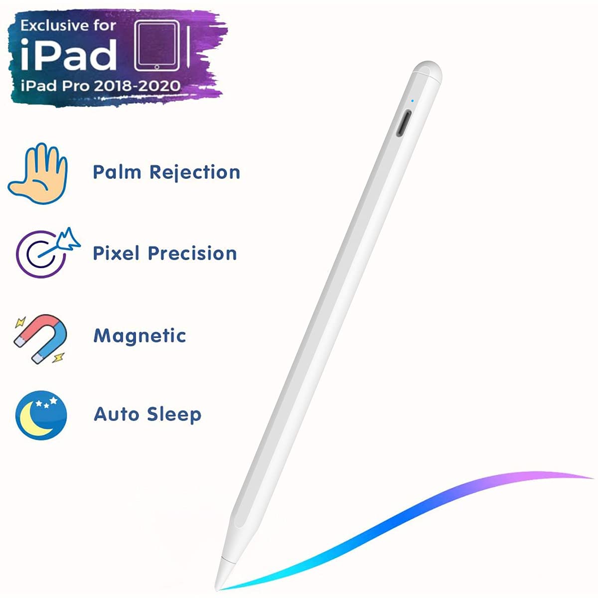 Stylus Pencil for iPad 9th & 10th Generation, Active Pen with Palm Rejection Compatible with 2018-2022 Apple iPad 10th 9th 8th Gen/iPad Pro 11 & 12.9 inches/iPad Air 5th Gen (White)