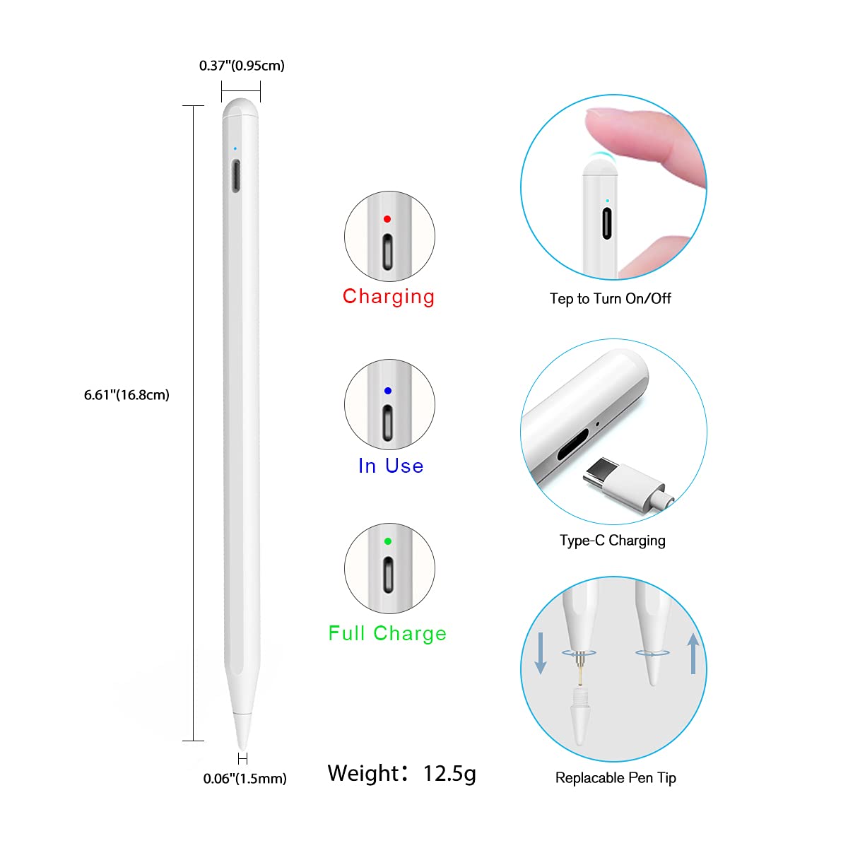 Stylus Pencil for iPad 9th & 10th Generation, Active Pen with Palm Rejection Compatible with 2018-2022 Apple iPad 10th 9th 8th Gen/iPad Pro 11 & 12.9 inches/iPad Air 5th Gen (White)