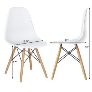 GOFLAME DSW Dining Chairs, Shell Plastic Chairs with Wood Legs, Modern Style Armless Chairs for Living Room Kitchen Bedroom, Eiffel DSW Style Side Chairs with Ergonomic Backrest Set of 2, White