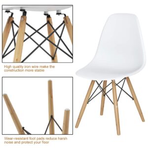 GOFLAME DSW Dining Chairs, Shell Plastic Chairs with Wood Legs, Modern Style Armless Chairs for Living Room Kitchen Bedroom, Eiffel DSW Style Side Chairs with Ergonomic Backrest Set of 2, White