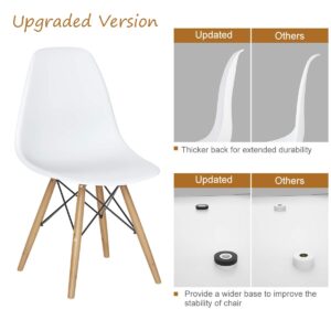 GOFLAME DSW Dining Chairs, Shell Plastic Chairs with Wood Legs, Modern Style Armless Chairs for Living Room Kitchen Bedroom, Eiffel DSW Style Side Chairs with Ergonomic Backrest Set of 2, White