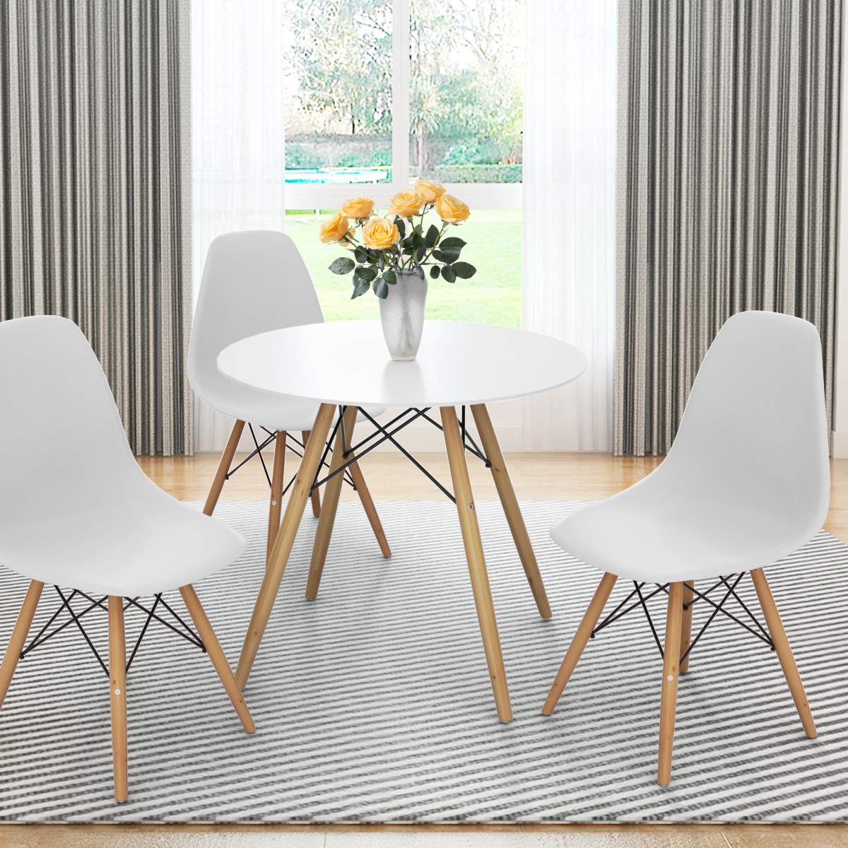 GOFLAME DSW Dining Chairs, Shell Plastic Chairs with Wood Legs, Modern Style Armless Chairs for Living Room Kitchen Bedroom, Eiffel DSW Style Side Chairs with Ergonomic Backrest Set of 2, White