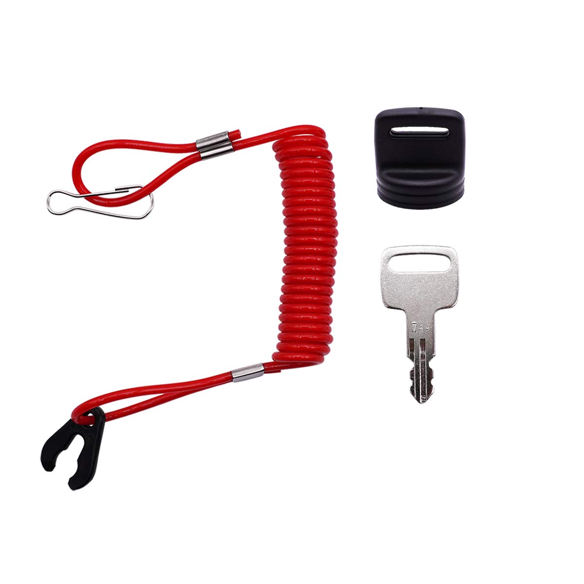 AIB2C Safety Lanyard Kill Switch & Key Cap Set Replacement for Yamaha Outboard Marine 682-82556-00-00 703-82577-00-00 90890-56009-00