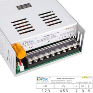 DROK 48V Power Supply, AC 110V/220V to DC 0-48V 10A 480W Buck Converter, Adjustable Variable LED Adapter Regulated 5V 12V 24V 30V 36V 48V Volt Voltage Transformer 10A Amp Charger for Lab CCTV