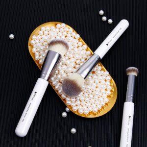 DUcare Makeup Brushes 3Pcs Foundation Contour Brush& Concealer Brush& Blusher Brush Face Kabuki Blush Bronzer Travel Buffing Stippling Contour Liquid Blending Makeup brush set White