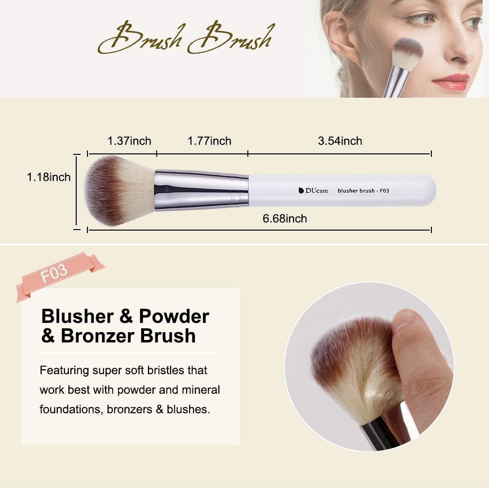 DUcare Makeup Brushes 3Pcs Foundation Contour Brush& Concealer Brush& Blusher Brush Face Kabuki Blush Bronzer Travel Buffing Stippling Contour Liquid Blending Makeup brush set White