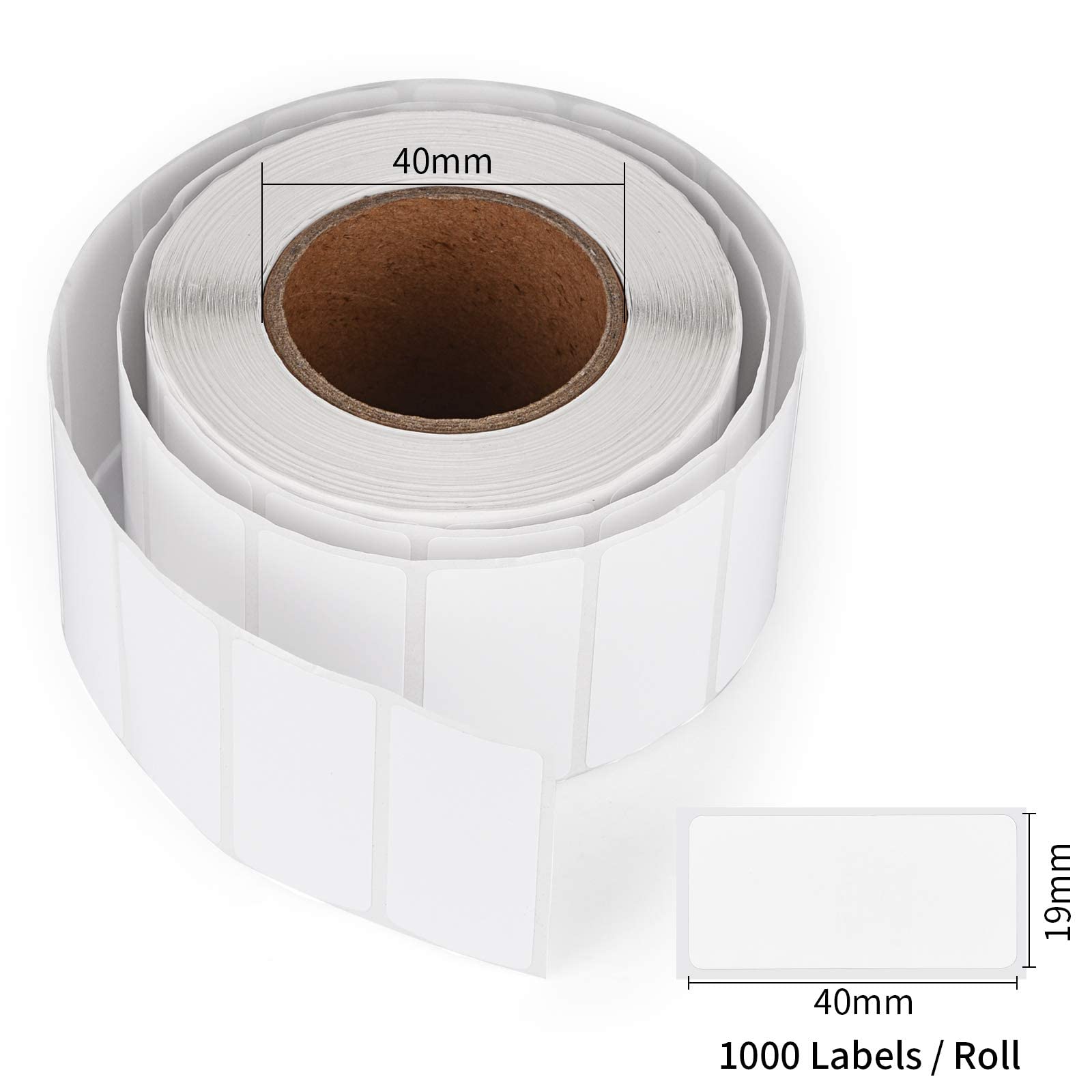 1000 Self Adhesive Address Labels Roll, 40mm x 19mm Office Kitchen Blank Sticker (Fridge Jam Spice Jar) White Sticky Stickers with Easy Write Surface by Binswloo