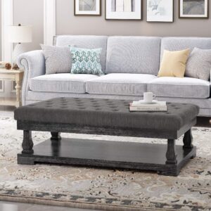 Christopher Knight Home Gavin Contemporary Fabric Rectangular Ottoman, Charcoal and Gray