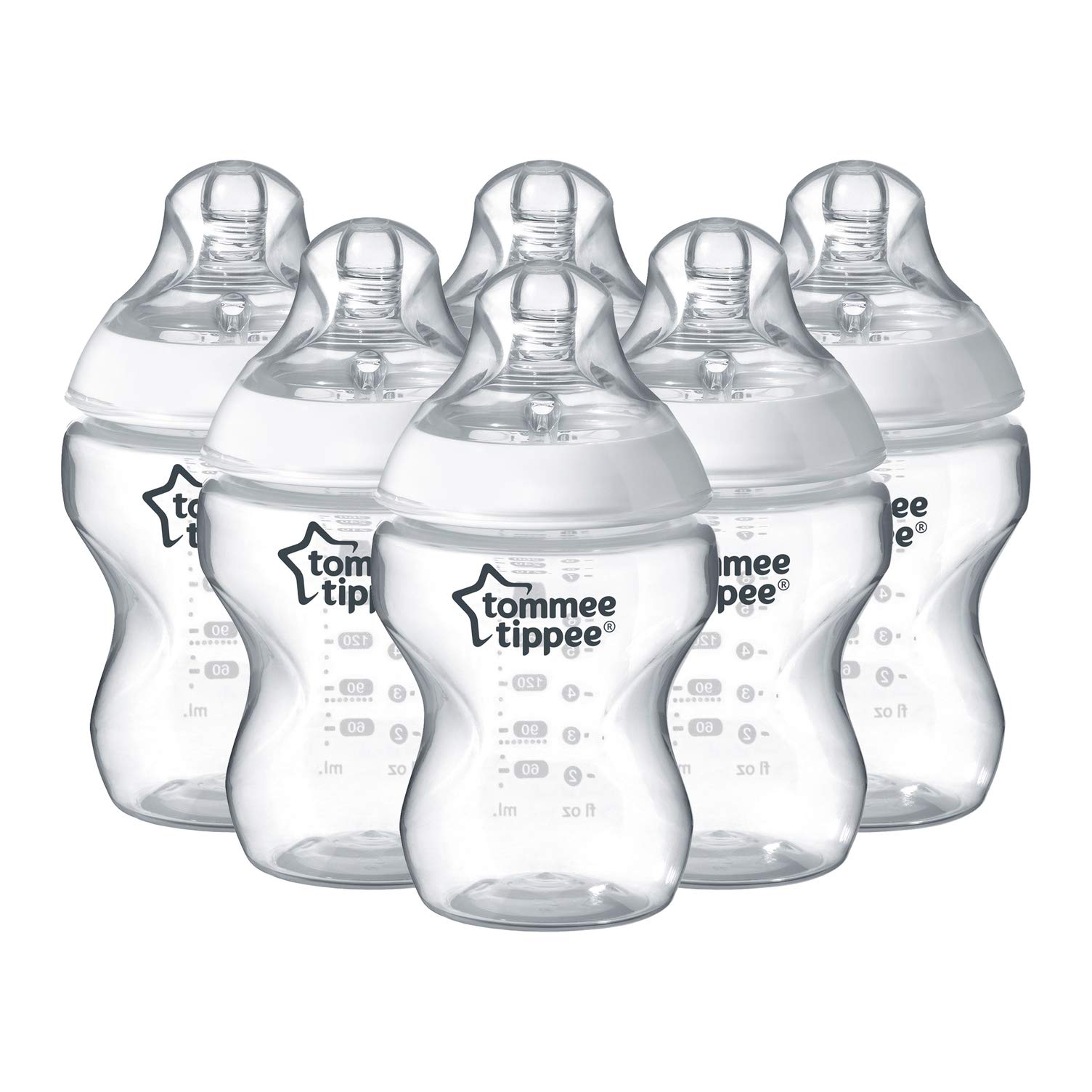 Tommee Tippee Closer to Nature Baby Bottles, Slow Flow Breast-Like Nipple with Anti-Colic Valve, 9oz, 6 Count, Clear