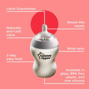 Tommee Tippee Closer to Nature Baby Bottles, Slow Flow Breast-Like Nipple with Anti-Colic Valve, 9oz, 6 Count, Clear