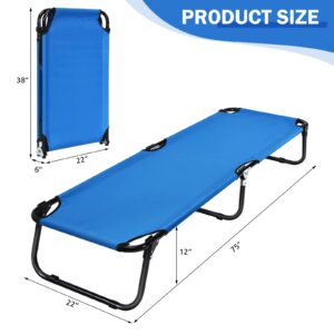 Goplus Folding Camping Cot, Heavy Duty Collapsible Foldable Camping Bed for Adults Kids with Non-Slip Foot Pad, Indoor Outdoor Portable Sleeping Cot for Hiking, Camping, Fishing (Blue)