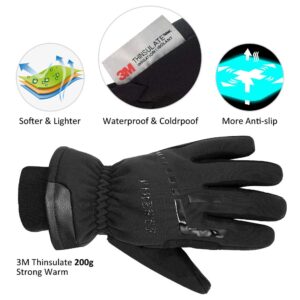 FIDESTE -40℉ Waterproof Winter Thermal Gloves - 3M Thinsulate Windproof Touch Screen Warm Gloves - for Driving Motorcycle,Cycling,Running,Outdoor Sports - for Women and Men - Black (S)