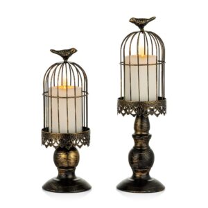 sziqiqi decorative birdcage candle holder black vintage candle lanterns set of 2 for wedding candle centerpieces reception home fireplace holiday decoration distressed black