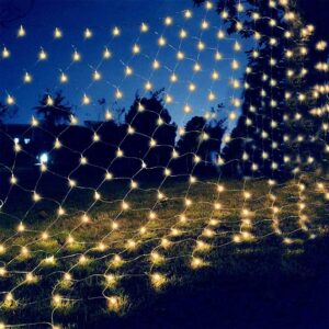 gresonic net mesh lights,320 leds 8.2ft x 5.9ft waterproof string lights for christmas trees,bushes,holiday,party,outdoor garden,wedding decorations(warm white)