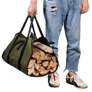 HRX Package Waxed Canvas Firewood Bag Carrier, Water Resistant Log Tote Wood Carrying Bag With Handles for Camping Trip Christmas Gift