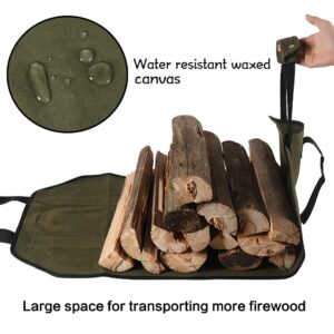 HRX Package Waxed Canvas Firewood Bag Carrier, Water Resistant Log Tote Wood Carrying Bag With Handles for Camping Trip Christmas Gift