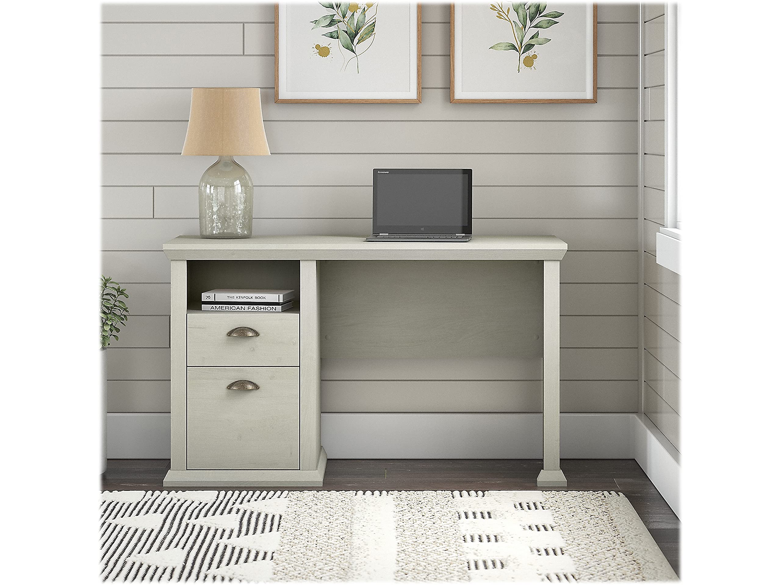 Yorktown 50-Inch Home Office Desk with Storage, Linen White Oak