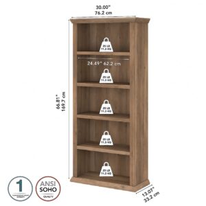 Bush Furniture Yorktown Tall 5 Shelf Bookcase, Reclaimed Pine