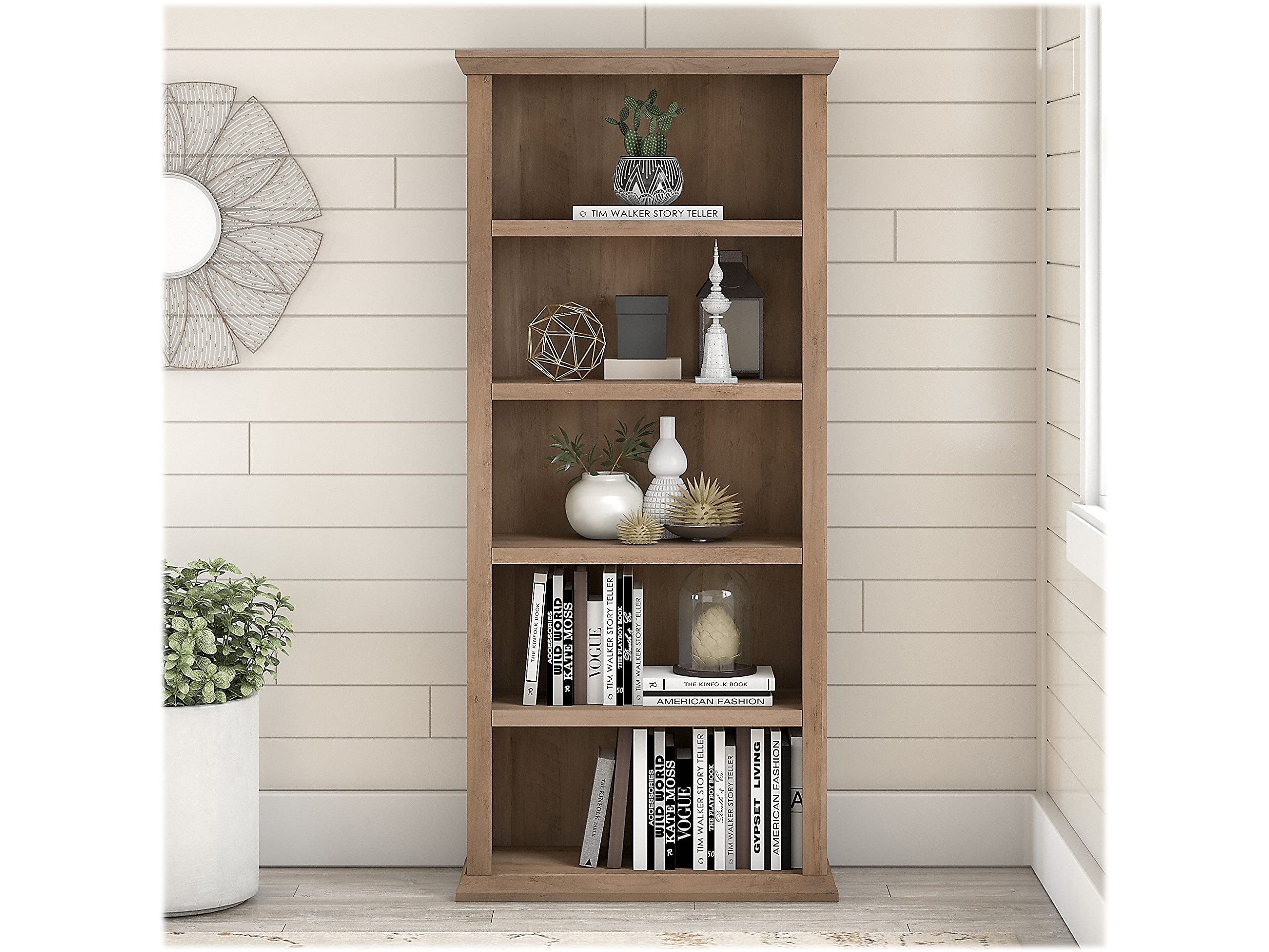 Bush Furniture Yorktown Tall 5 Shelf Bookcase, Reclaimed Pine