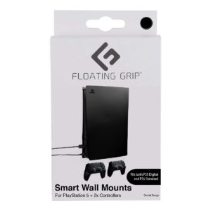 FLOATING GRIP Wall Mount Compatible with PS5 – Disk/Digital Edition (Bundle: Fits PS5 + 2X Controllers, Black)