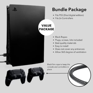 FLOATING GRIP Wall Mount Compatible with PS5 – Disk/Digital Edition (Bundle: Fits PS5 + 2X Controllers, Black)