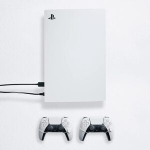 floating grip wall mount compatible with ps5 – disk/digital edition (bundle: fits ps5 + 2x controllers, white)