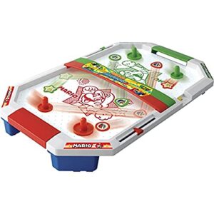 epoch games super mario air hockey, tabletop skill and action game with collectible super mario action figures