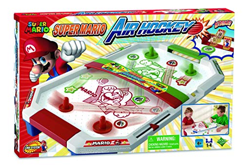 Epoch Games Super Mario Air Hockey, Tabletop Skill and Action Game with Collectible Super Mario Action Figures