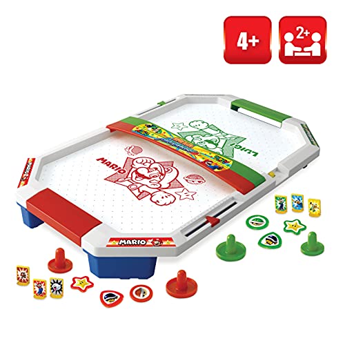 Epoch Games Super Mario Air Hockey, Tabletop Skill and Action Game with Collectible Super Mario Action Figures