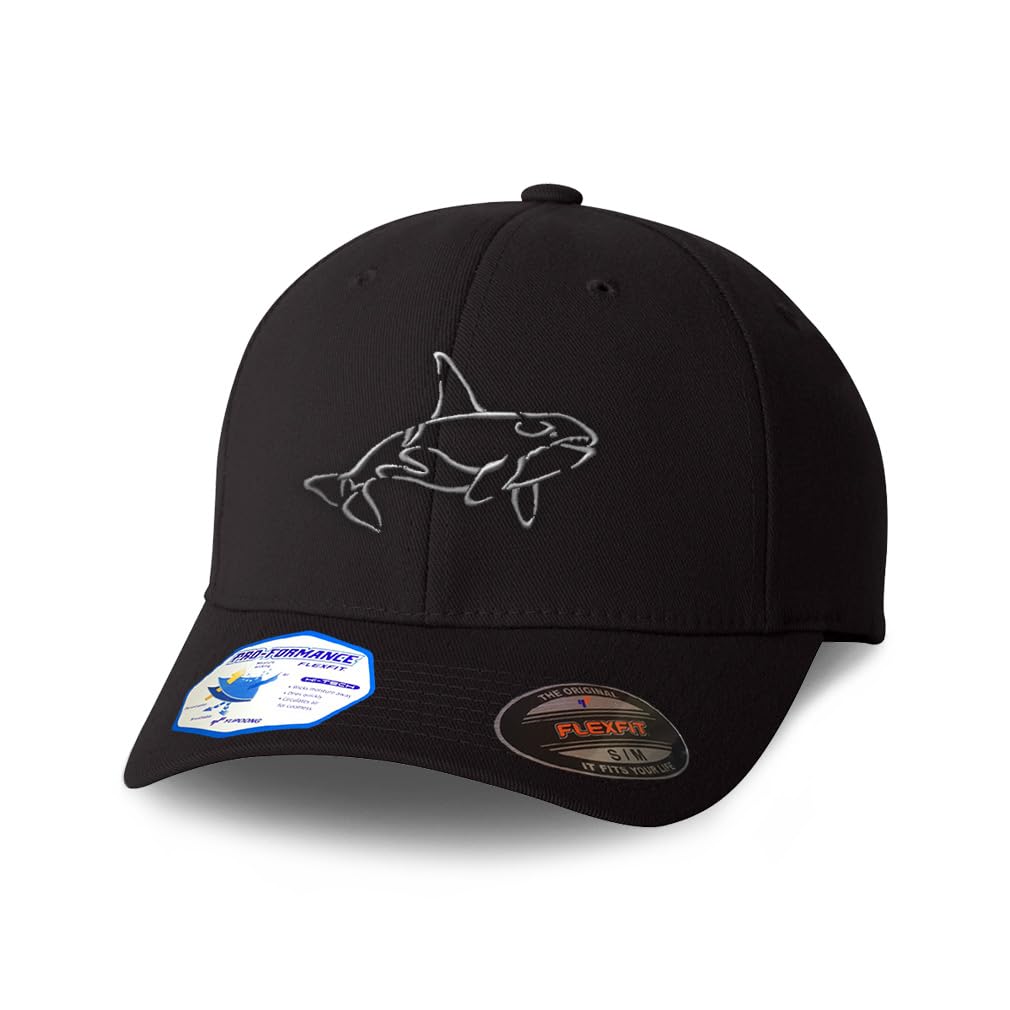 Custom Flexfit Hats for Men Women Animal Wildlife Saltwater Killer Whale Orca Ocean and Polyester Dad Hat Baseball Cap Large XLarge Black Design Only