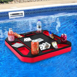 polar whale floating poker table red and black game tray for pool beach party float lounge durable foam 23 inch chip slots drink holders with waterproof playing cards deck uv resistant