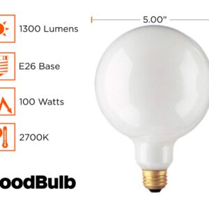 GoodBulb 1OO Watt G40 Globe Light Bulbs | Frosted Finish Medium E26 Base 2700K Warm White Light | Dimmable 1OOW 1300 Lumens | Ideal Vanity Light Bulbs | Pack of 10 Bulbs