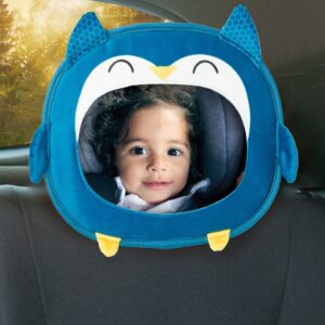 diono easy view owl character baby car mirror, safety car seat mirror for rear facing infant, fully adjustable, wide crystal clear view, shatterproof, crash tested