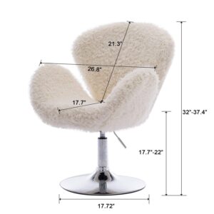 H&Y Hi&Yeah Comfy Faux Fur Cute Desk Chair no Wheels, Swivel Height Adjustable Home Office Chair, Accent Chairs for Living Room, Bedroom, Vanity Chair, Faux Lamb Fur, Ivory