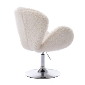 H&Y Hi&Yeah Comfy Faux Fur Cute Desk Chair no Wheels, Swivel Height Adjustable Home Office Chair, Accent Chairs for Living Room, Bedroom, Vanity Chair, Faux Lamb Fur, Ivory