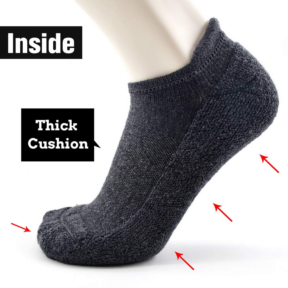 Busy Socks Low Cut Running Socks for Men Women, No Show Merino Wool Dress Performance Support Athletic Cushion Tab Socks, Dark Grey, Large, 3 Pairs