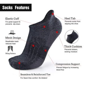 Busy Socks Low Cut Running Socks for Men Women, No Show Merino Wool Dress Performance Support Athletic Cushion Tab Socks, Dark Grey, Large, 3 Pairs