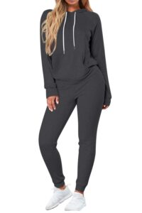 fixmatti women 2 piece outfits long sleeve pullover hoodie jogger pant sweatsuit set dark grey l