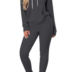 Fixmatti Women 2 Piece Outfits Long Sleeve Pullover Hoodie Jogger Pant Sweatsuit Set Dark Grey L